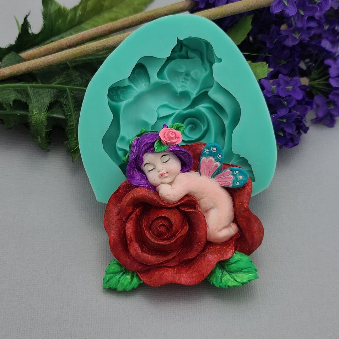 Baby Angel Slipping on Rose Flower Silicone Mold Jewelry Making Resin ...