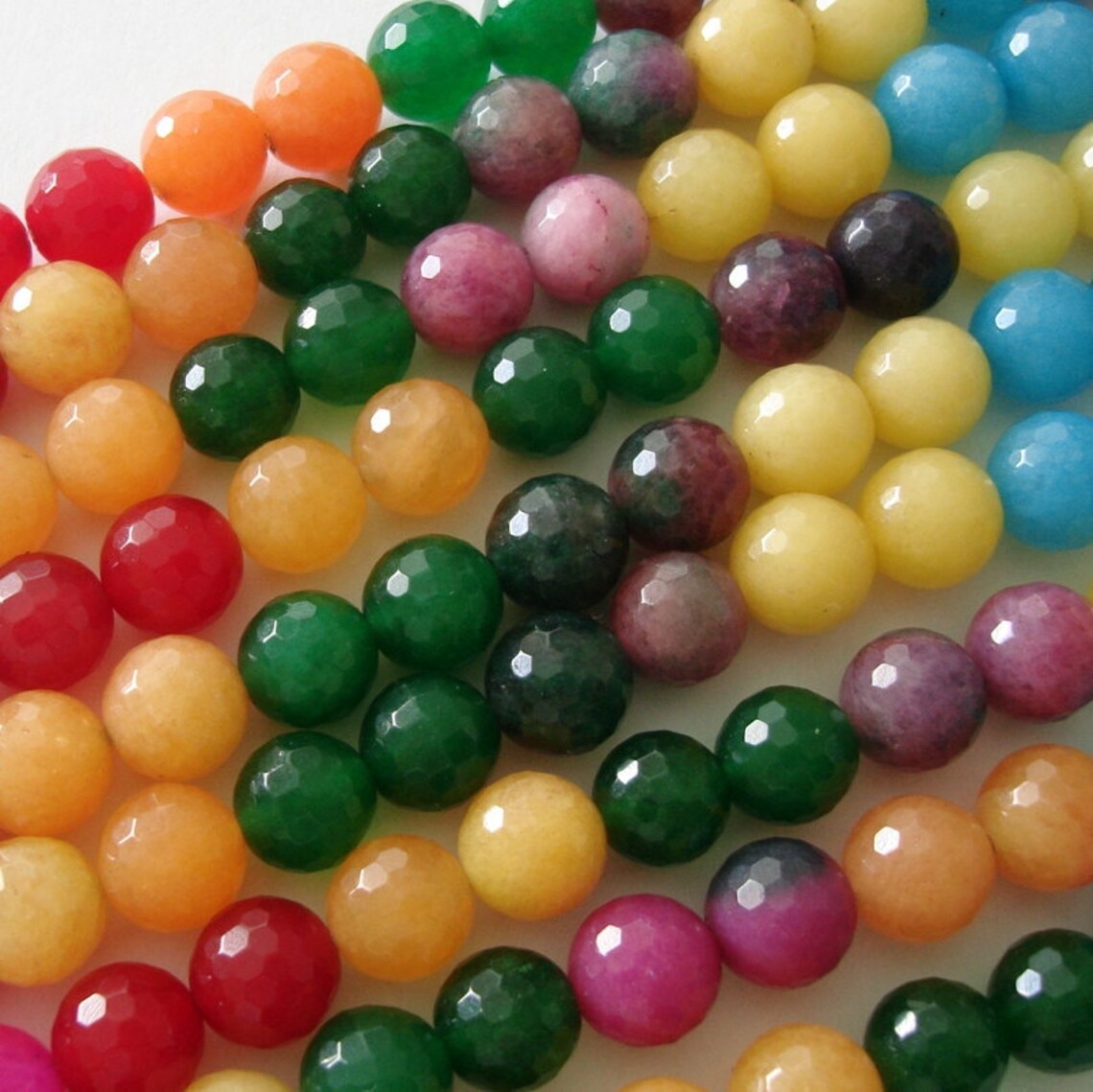 Candy Jade Faceted Round 10mm, 7.5 Inch Strand Mix Color - Etsy