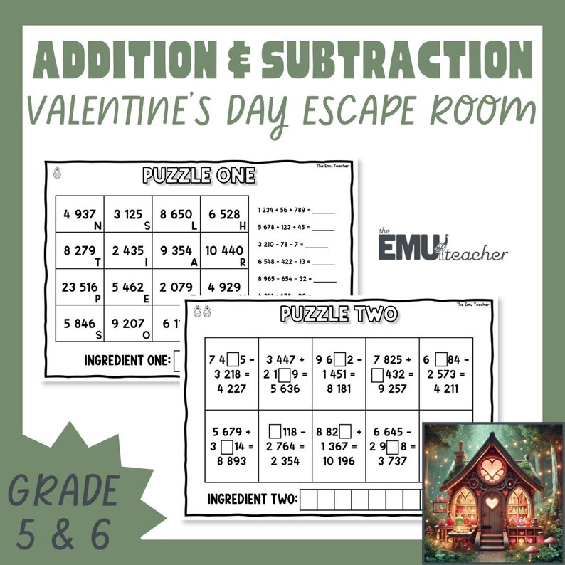 4-digit Addition & Subtraction Skills Valentine’s Day Logic Puzzle ...
