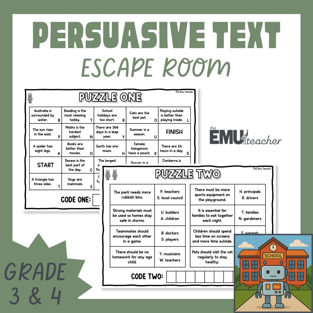 Persuasive Text Escape Room I Structure, Fact & Opinion, Devices ...