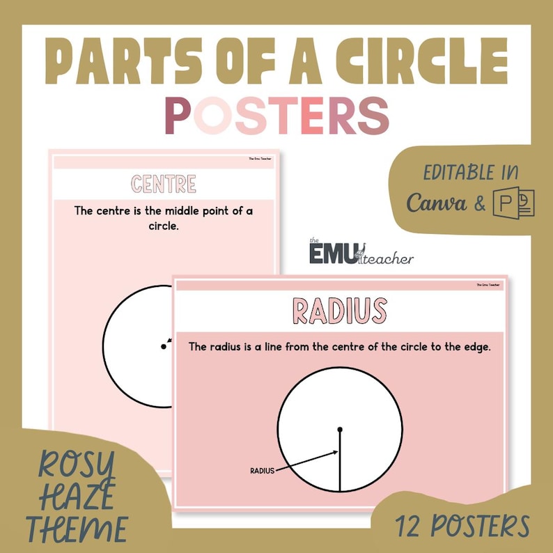 Parts of A Circle Posters Rosy Haze Key Vocabulary - Etsy
