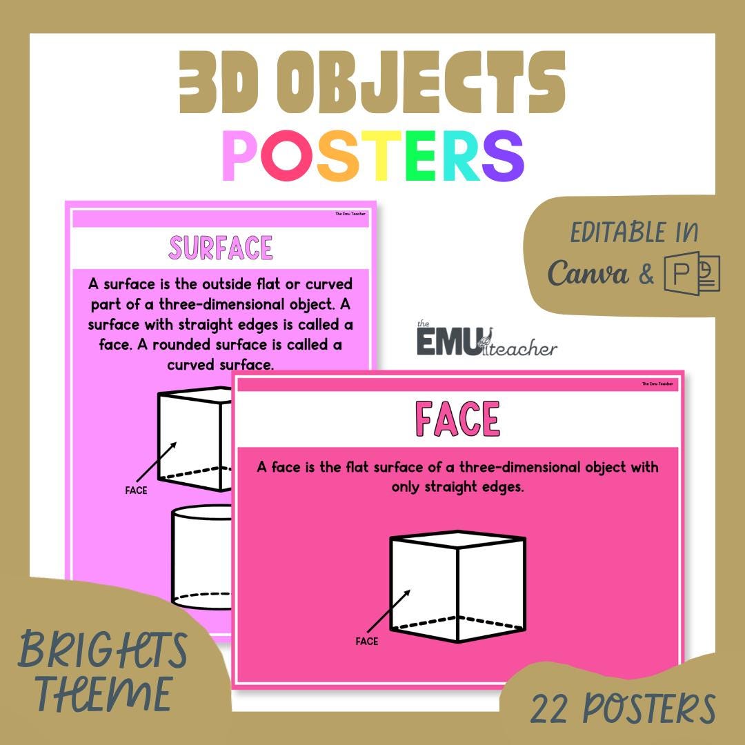 3D Objects / 3D Shapes Posters Brights Key Vocabulary Features Types - Etsy