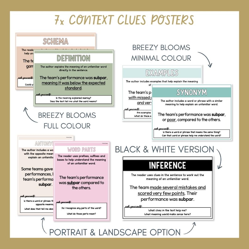 Context Clues Posters Breezy Blooms Vocabulary in Context - Etsy