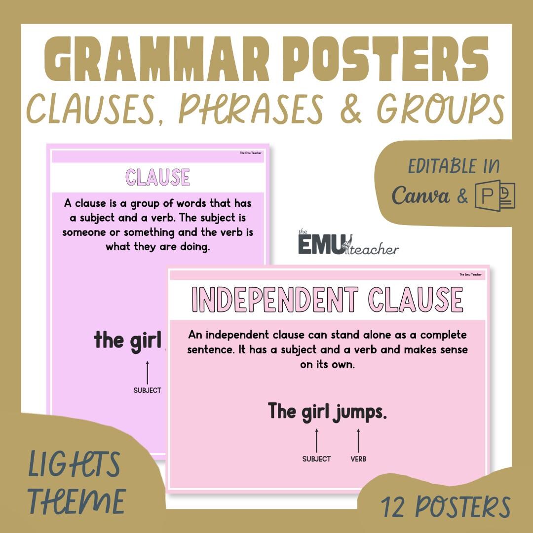 Grammar Posters Clauses Phrases & Groups Improve Sentence Structure ...