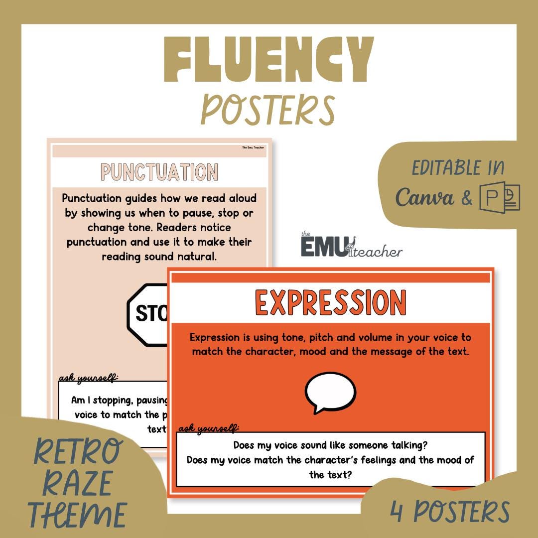 Reading Fluency Posters Retro Raze Punctuation Expression Accuracy Rate ...