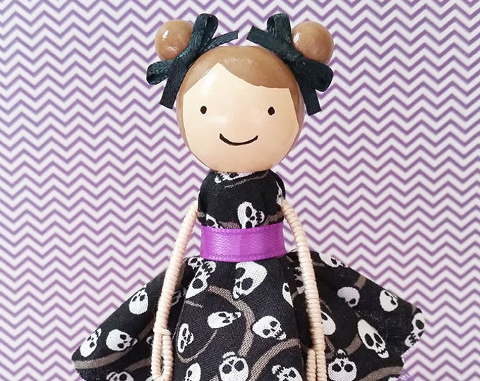 Violet Halloween Skull Girl Miniature Wooden Clothespin Doll - Etsy