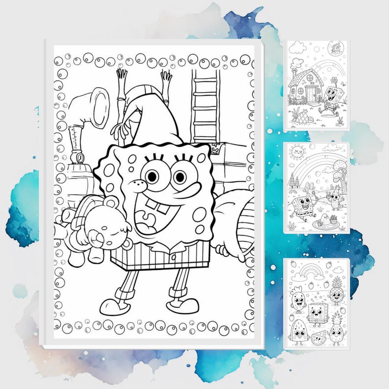 Sponge Bob Coloring Book 10 Pages Spongebob Themed 10-page Coloring ...