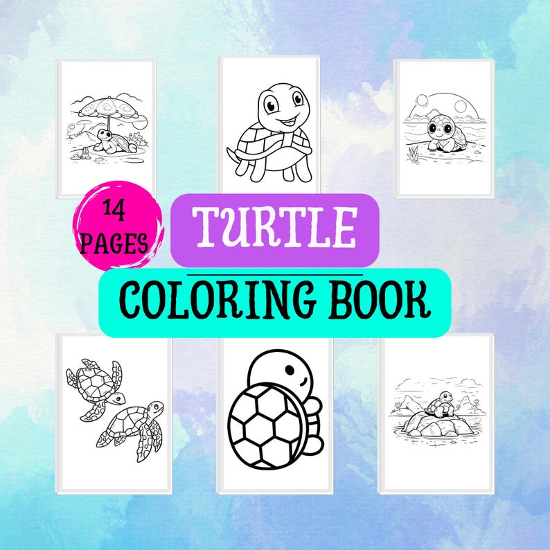 Turtle Coloring Book | 14 Printable Pages, Kids Activity (PDF Download ...