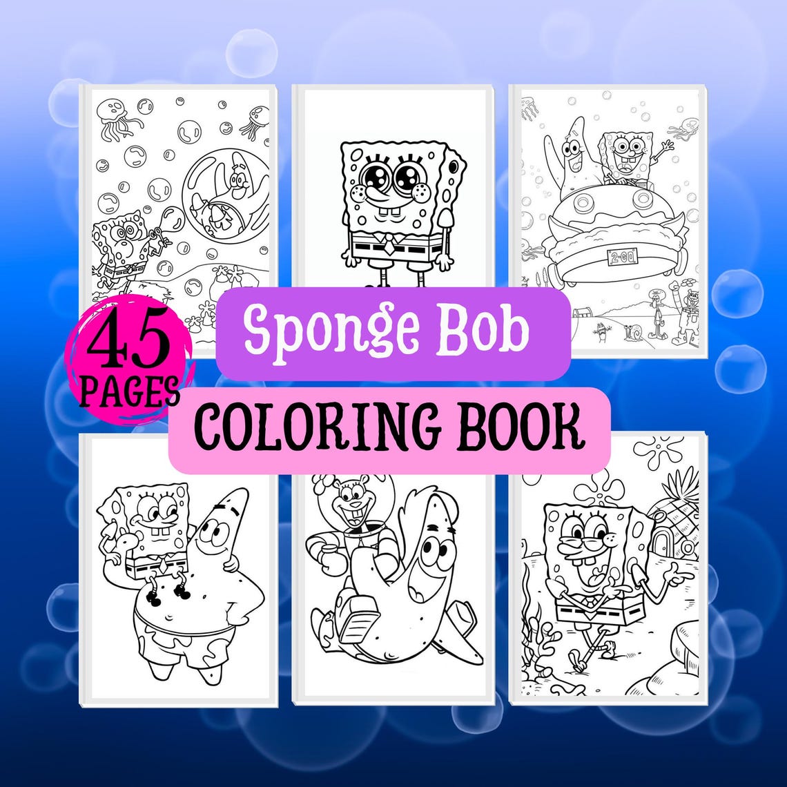 Sponge Bob Coloring Book 45 Pages Spongebob Themed 45-page Coloring ...