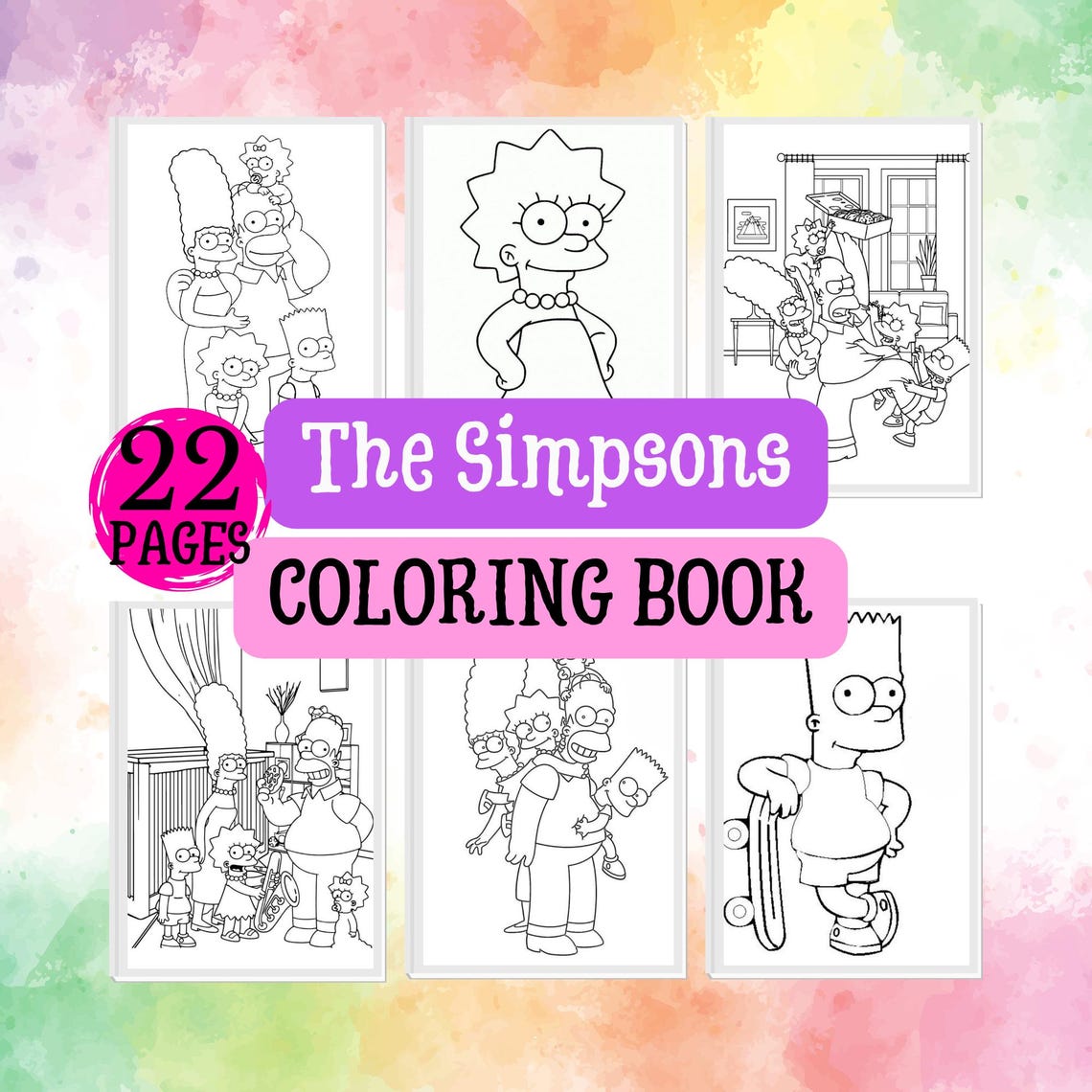 The Simpsons Themed 22-page Digital Coloring Book for Kids – Printable ...