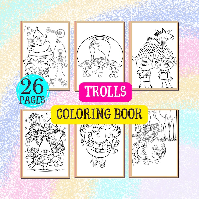 Trolls Coloring Pages - Etsy UK