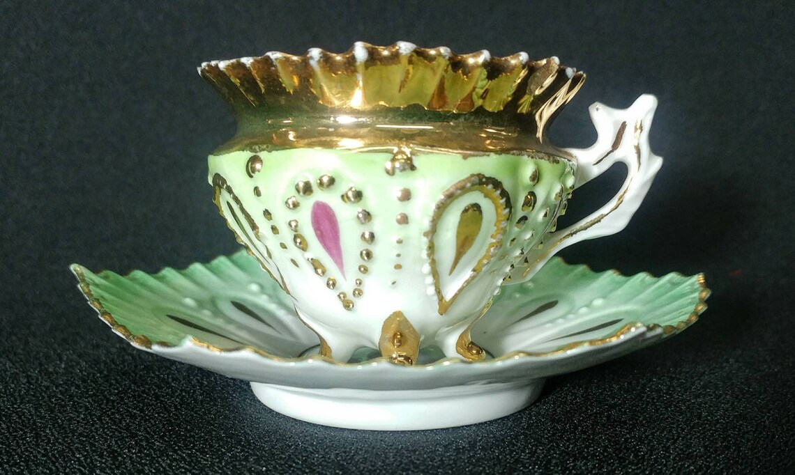 Vtg Handpainted Porcelain 4 Footed Demitasse Tea Cup and | Etsy