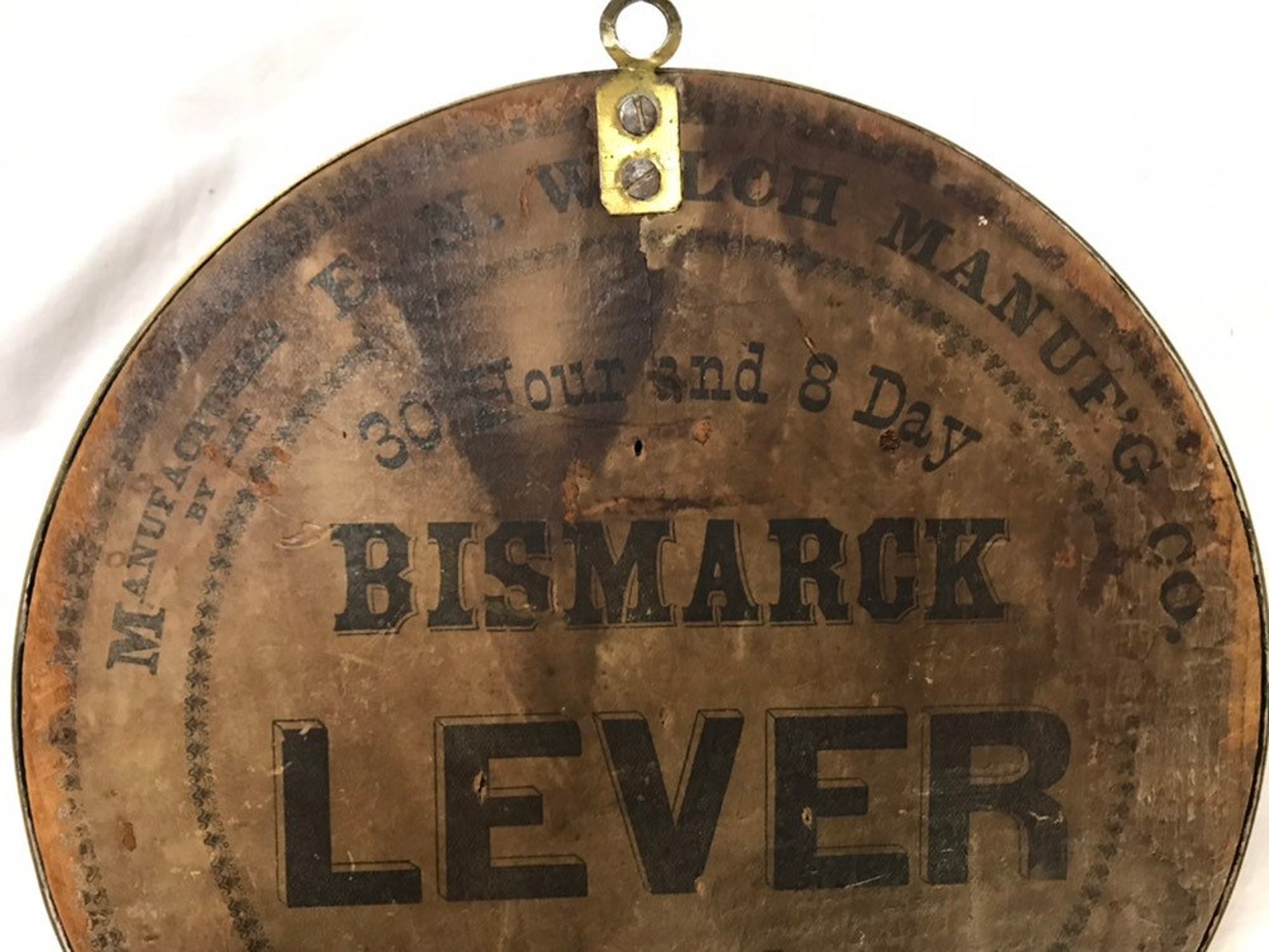 Antique Welch Bismarck Lever Marine Clock Brass Cased Paper Label Back ...