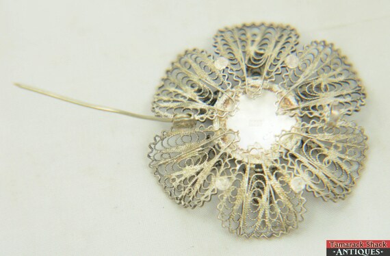 Vintage Pure Silver 1000 Fine Filligree Flower Blue T… - Gem Vintage Pure Silver 1000 Fine Filligree Flower Blue T… - Gem