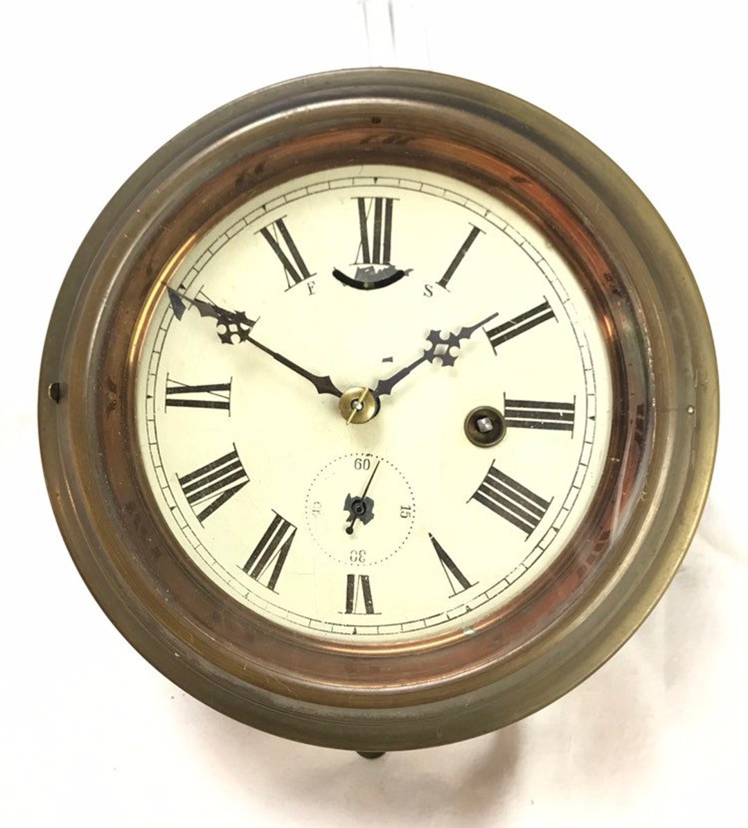 Antique Welch Bismarck Lever Marine Clock Brass Cased Paper Label Back ...