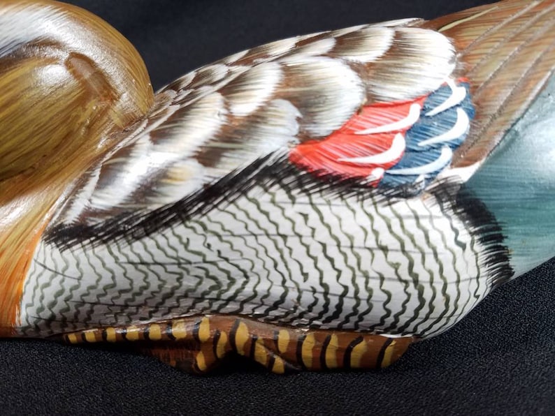 Vintage Finely Detailed Hand Carved Wood Drake Exceptional Hand Painted ...