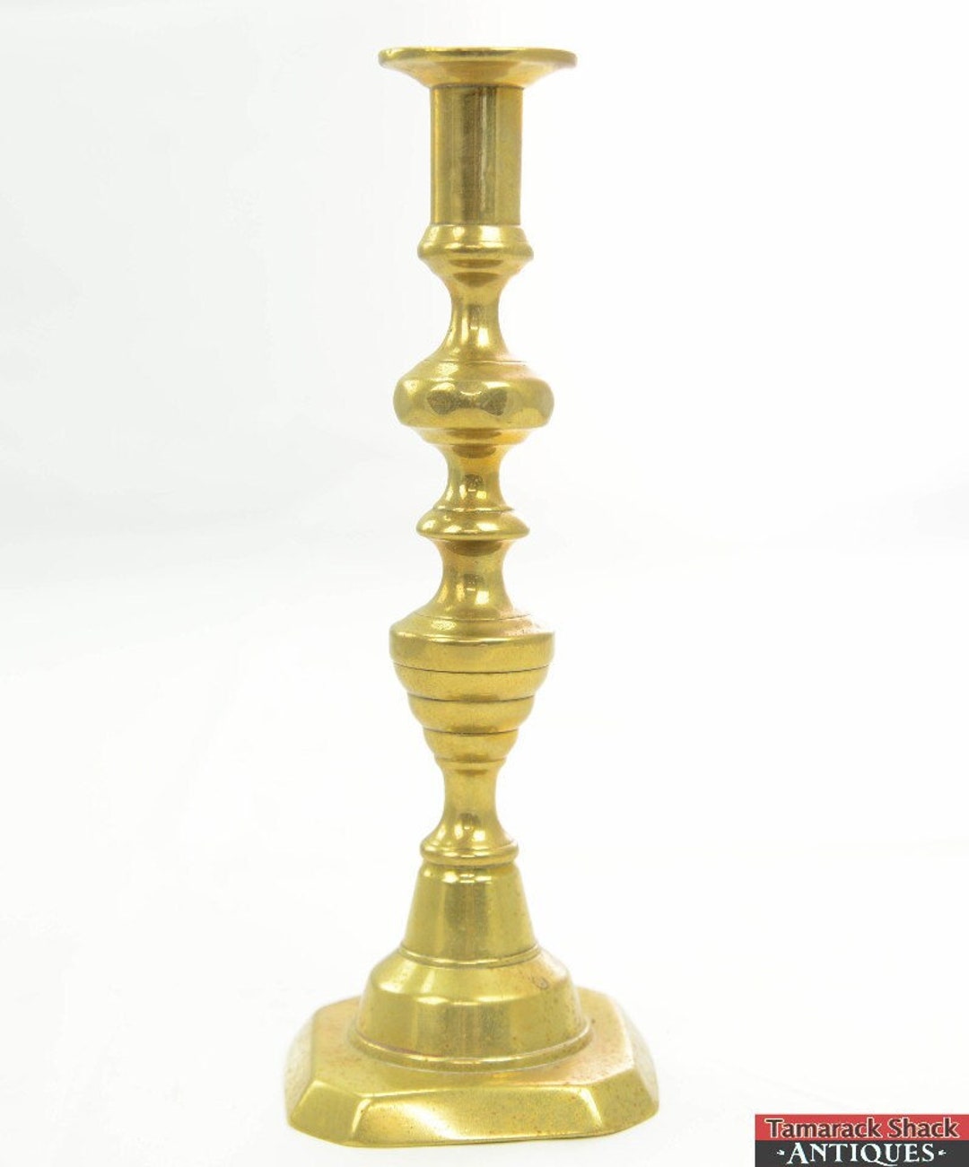 Antique Brass Diamond Beehive Single Candlestick Holder Square Base 9 7 ...