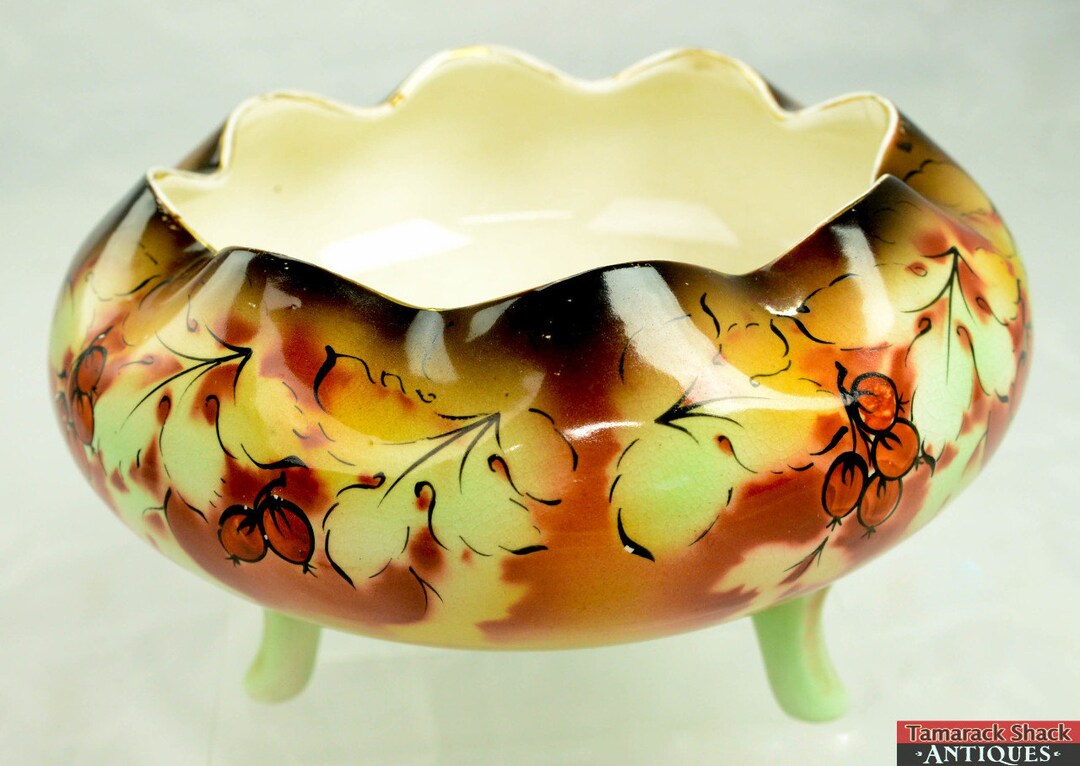 USONA Goodwin Art Pottery Porcelain Footed Ferner Handpainted Red ...