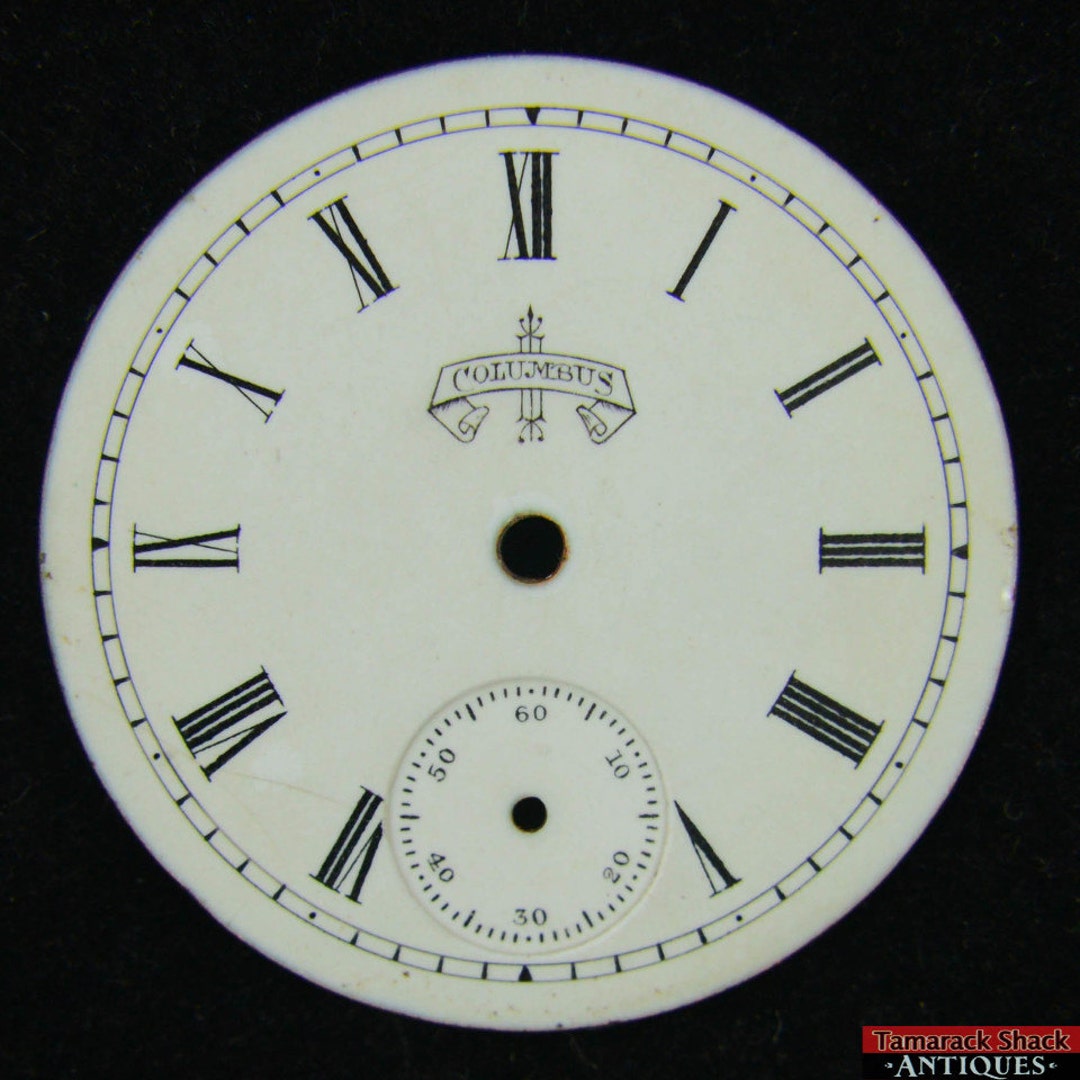 Rare 4s Columbus Pocket Watch Dial 33.70mm Enamel SS Logo Banner Roman ...