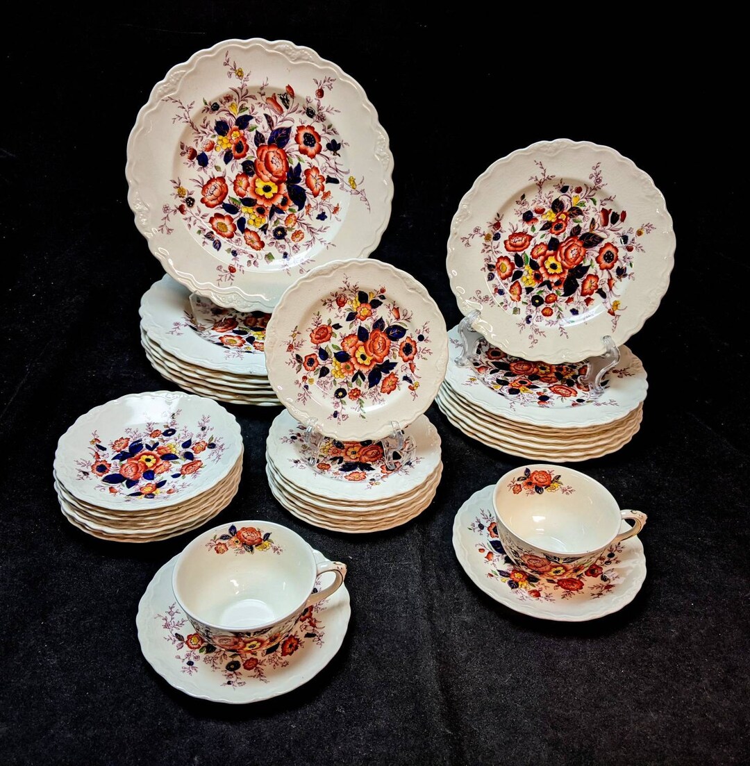 36 Pc. Early English Ironstone Royal Ducal Cranford Hand Painted ...