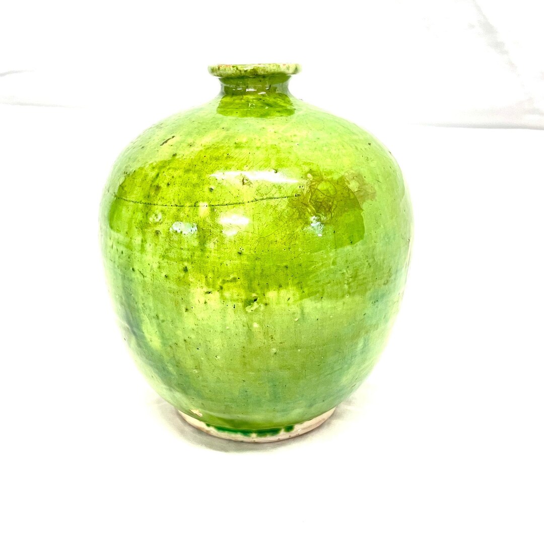 Antique Arts & Crafts Pottery Gourd Jug or Bud Vase | Green Apple Color ...