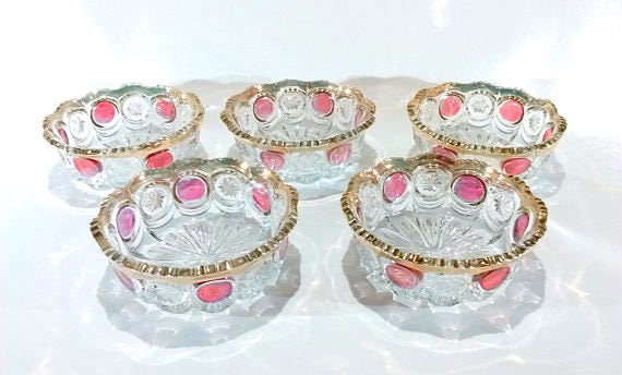 5 Piece Early American Pattern Glass EAPG Gilded Ruby Stained - Etsy