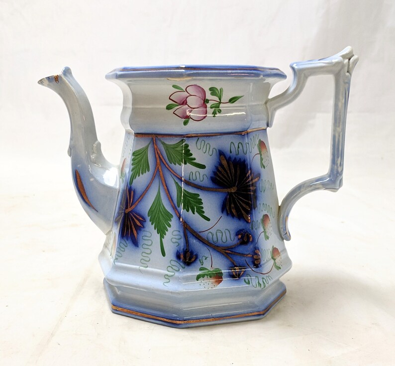 Antique Gaudy Ironstone Flow Blue Teapot Coffee Strawberry - Etsy