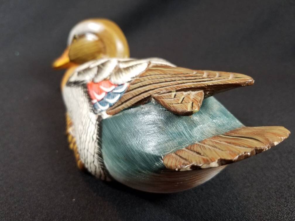 Vintage Finely Detailed Hand Carved Wood Drake Exceptional Hand Painted ...