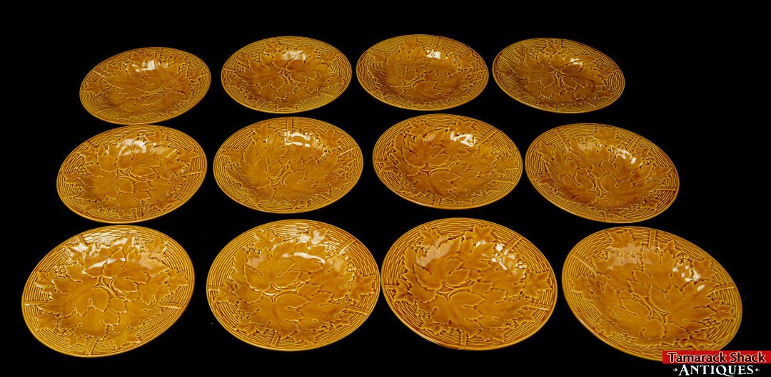 12 Majolica Ed Lamgbein Original Made in France Gein Oak Leaf Basket ...