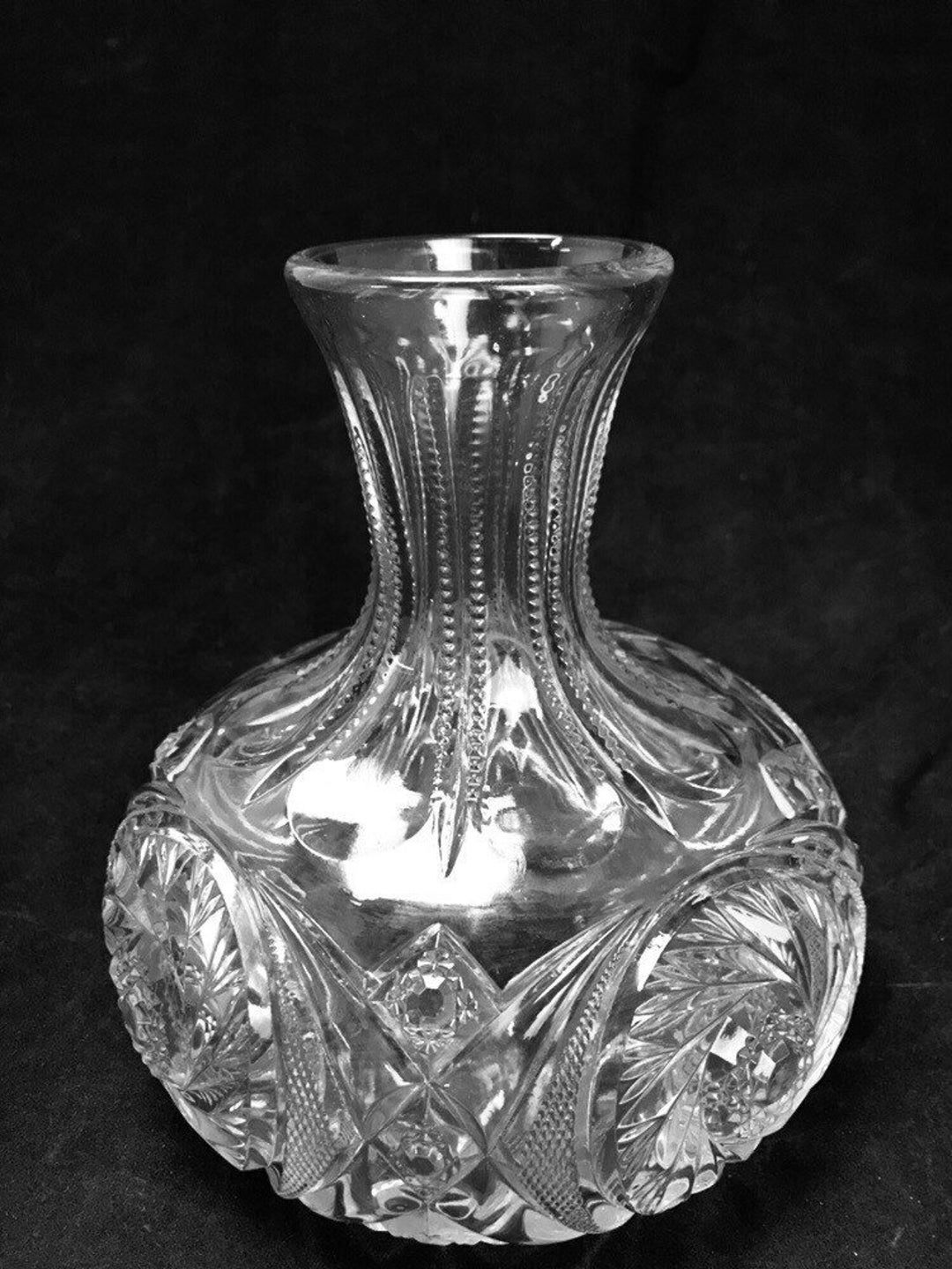VTG Heavy Large Mouth Marked Press Cut Clear Crystal Decanter Vase ...