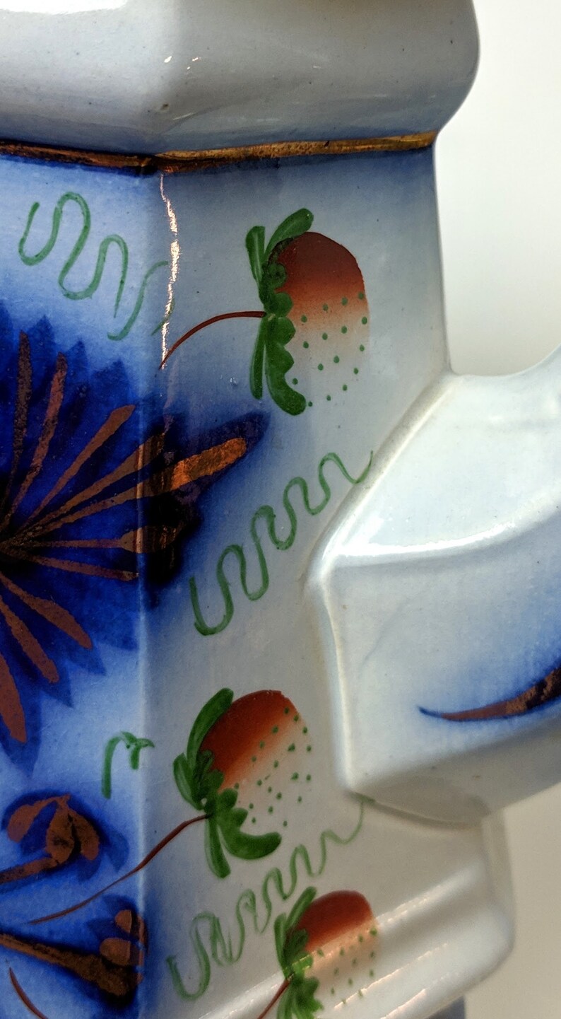 Antique Gaudy Ironstone Flow Blue Teapot Coffee Strawberry - Etsy