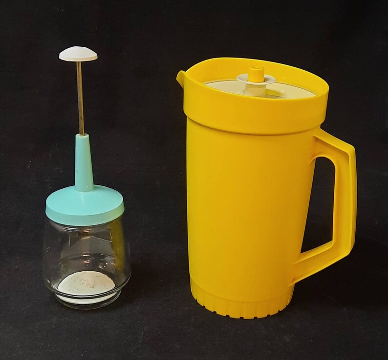 Vintage Yellow Tupperware Pitcher and Aqua Blue Nut Chopper - Etsy