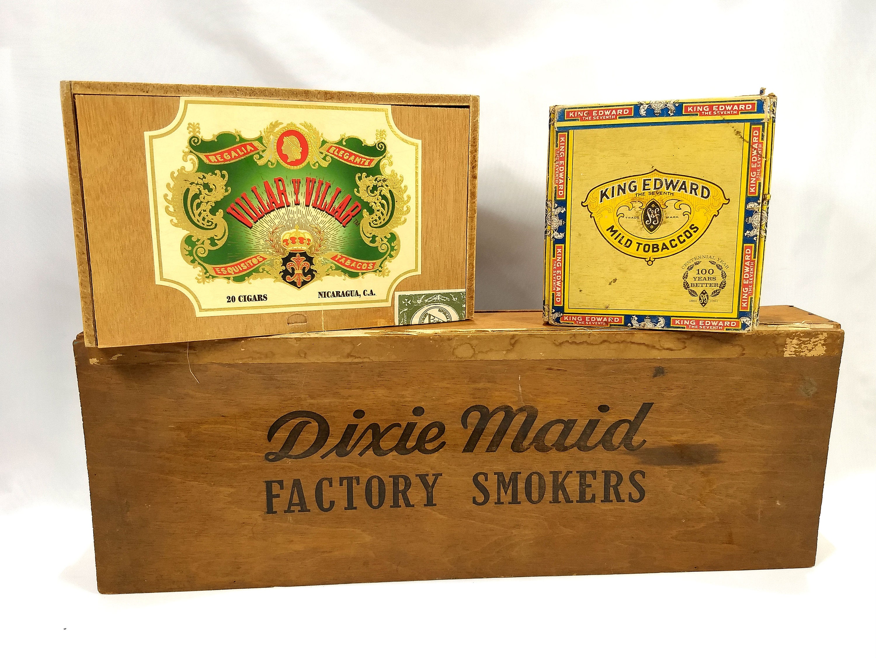 Vintage Lot of 3 General Store Display Cigar Boxes 2 Wooden 1 Cardboard ...