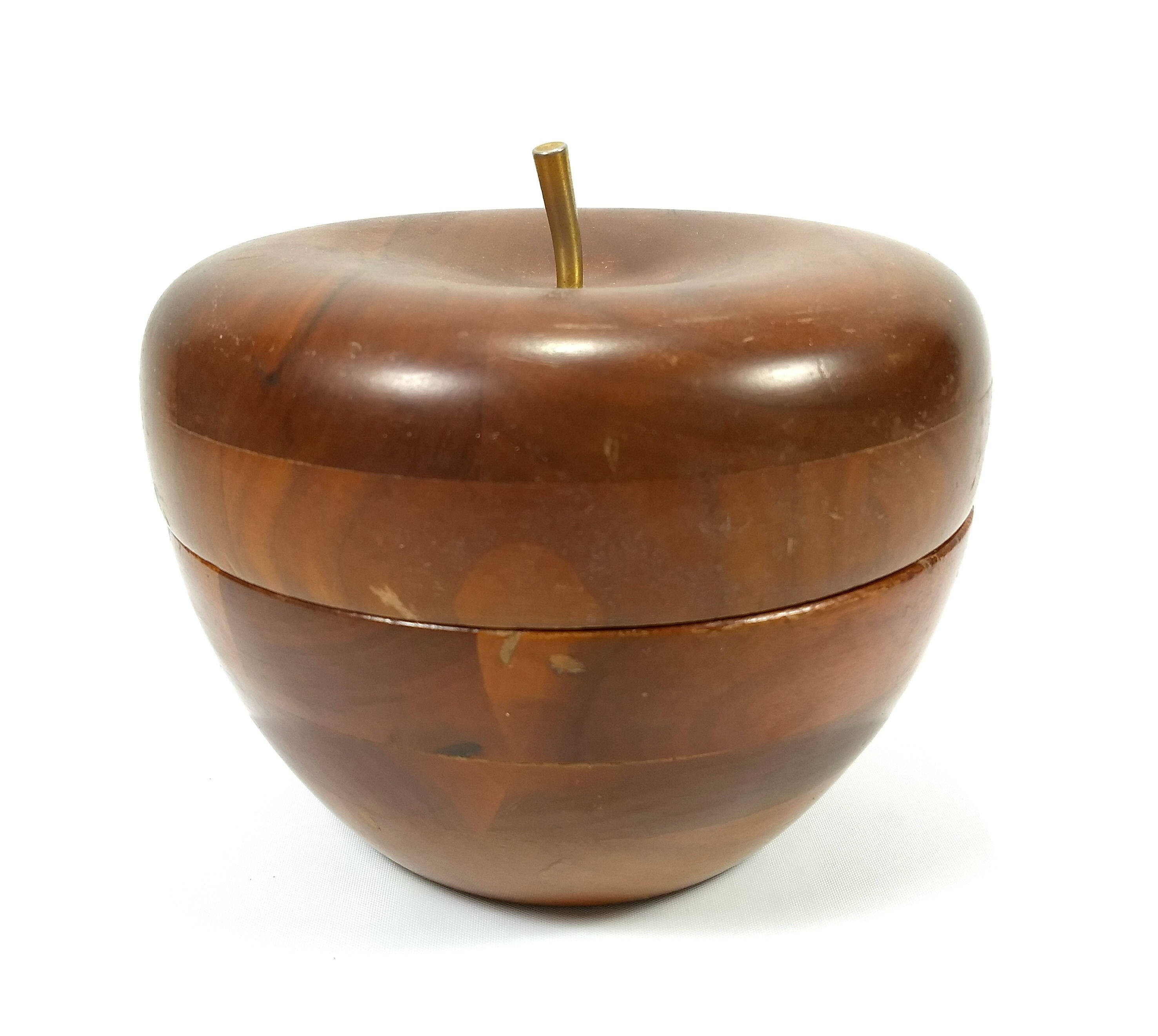 Large Apple Bowl Container With Lid Brass Stem Hand Turned | Etsy