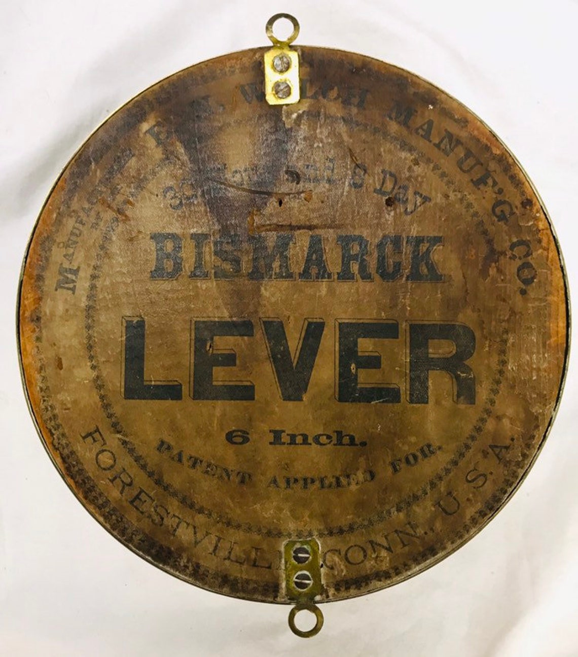 Antique Welch Bismarck Lever Marine Clock Brass Cased Paper Label Back ...