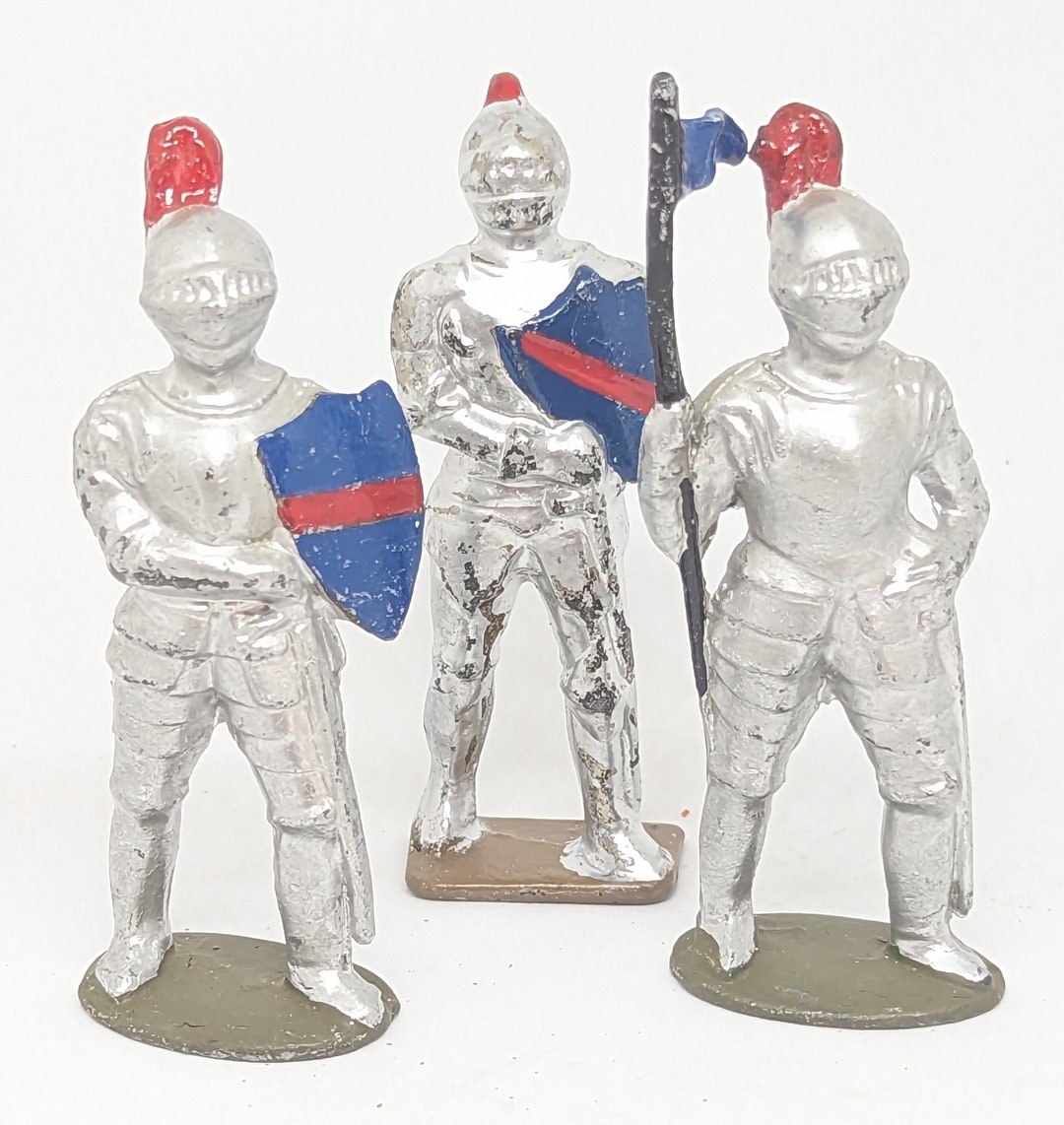 Set of 3 Toy Lead Knights | Barclay Hollow | Grey Iron Solid | Crusader ...