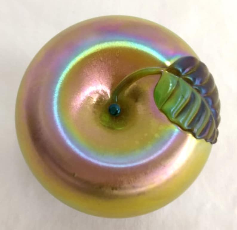 Grant Randolph Studio Art Glass Iridescent Golden Apple | Etsy