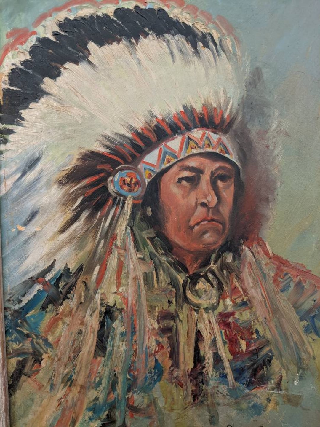 1967 Native American Chief Painting by Geertz | Vintage Art | Framed ...