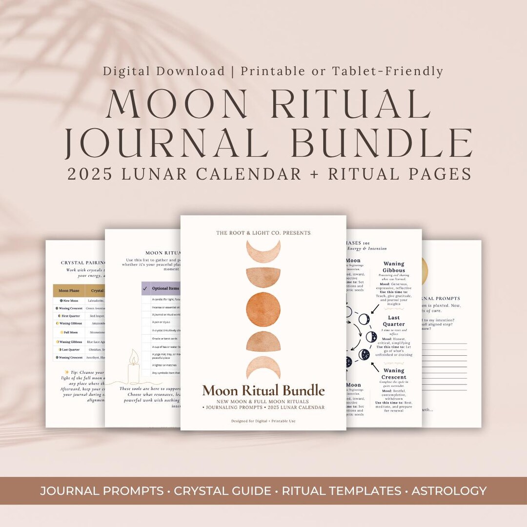 Moon Ritual Journal Bundle | 2025 Lunar Calendar, Phases, Prompts ...