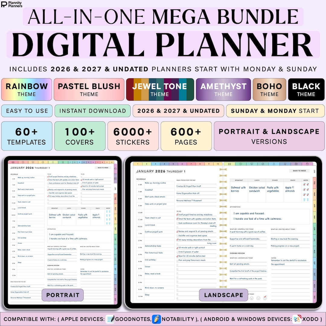 All-in-one Mega Bundle 2026-2027, Undated Hyperlinkd Daily, Weekly ...