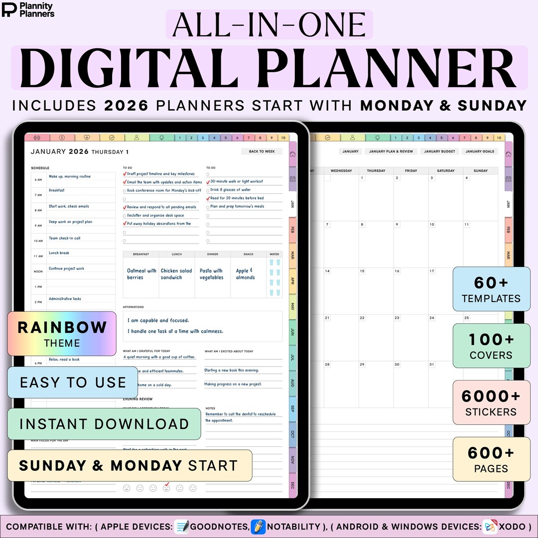 All in One Digital Planner 2026, Hyperlink Digital Planner, Daily ...