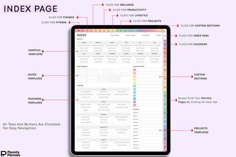 All in One Digital Planner 2026, Hyperlink Digital Planner, Daily ...