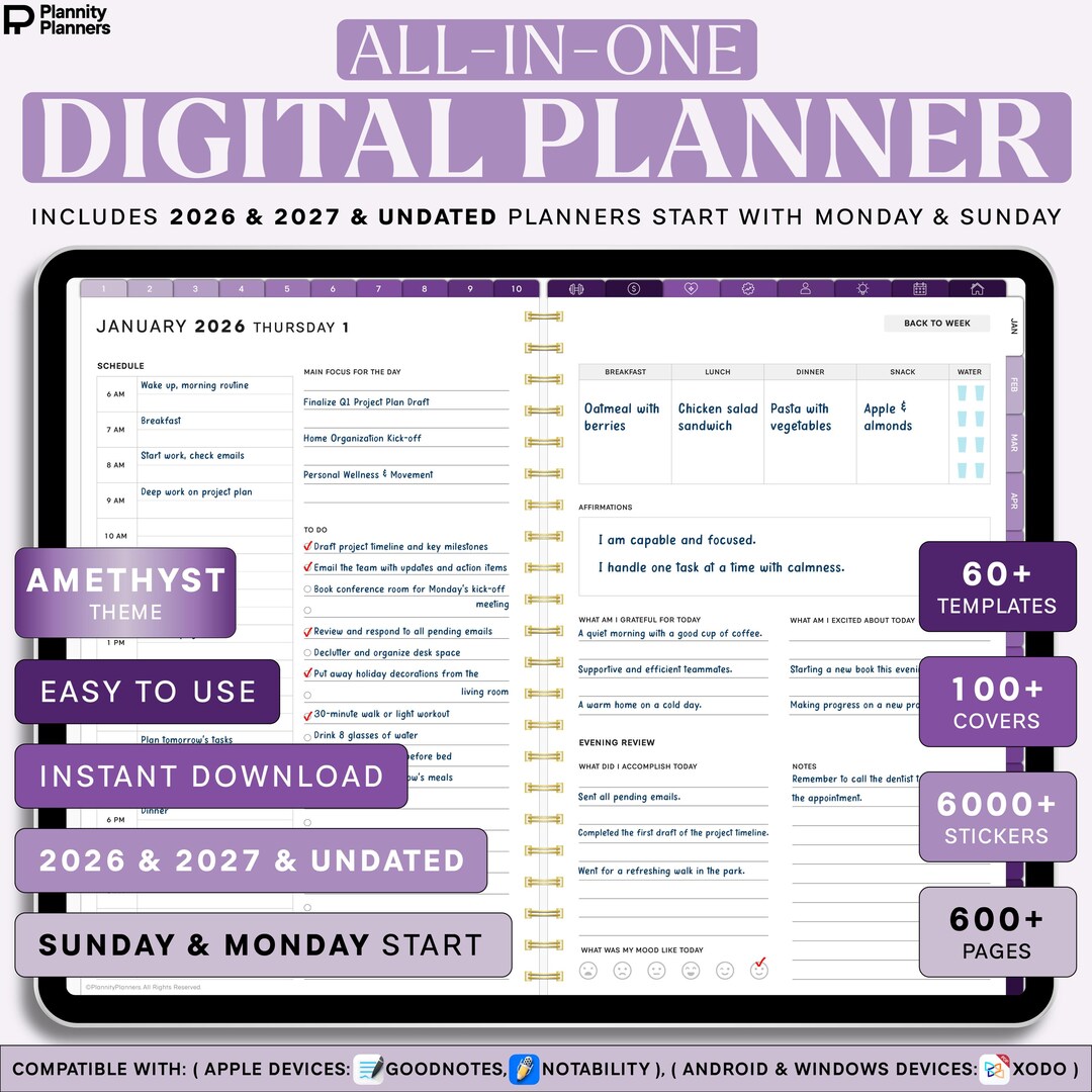 All in One Digital Planner 2026 2027 Undated Hyperlinked Planner ...
