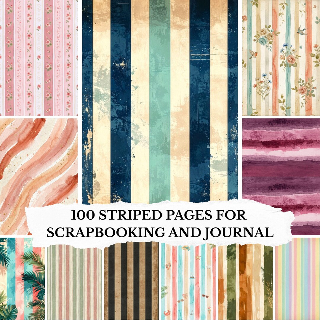 100 Striped Digital Papers: Junk Journal Paper Pack, Scrapbook Paper ...