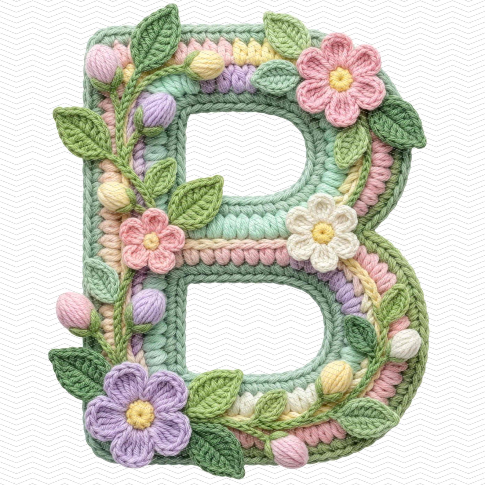 Spring Bloom Crochet Alphabet PNG, Yarn Letters & Numbers 0-9, Floral ...