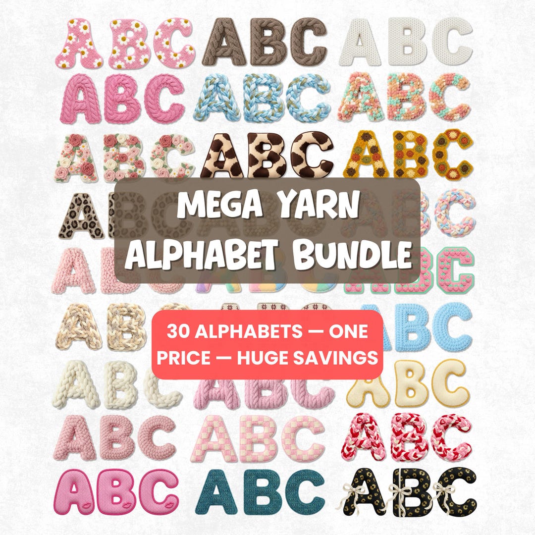 Mega Yarn Alphabet Bundle: 30 Yarn Letter Sets Transparent PNG, Latch ...