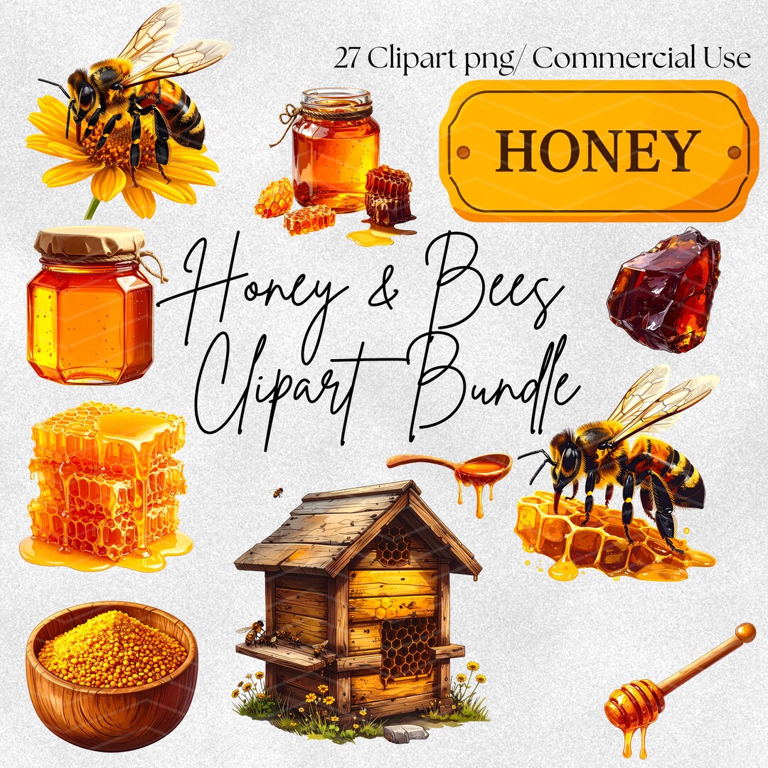Honey Clipart Bundle, Bee Clipart PNG, Honey Jar Beehive Labels ...