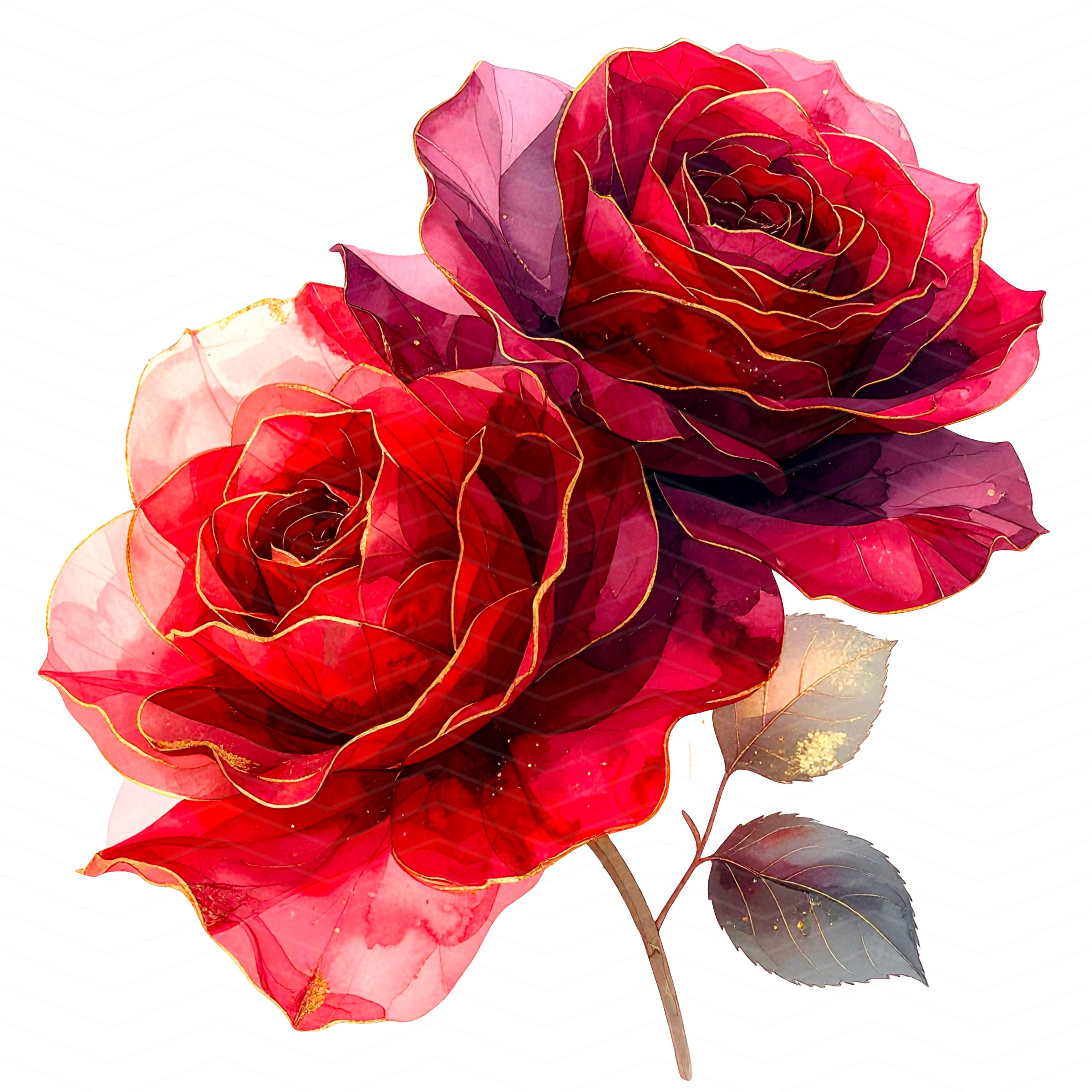 Abstract Red & Gold Rose Clipart Set, Luxury Floral PNG JPG, Watercolor ...