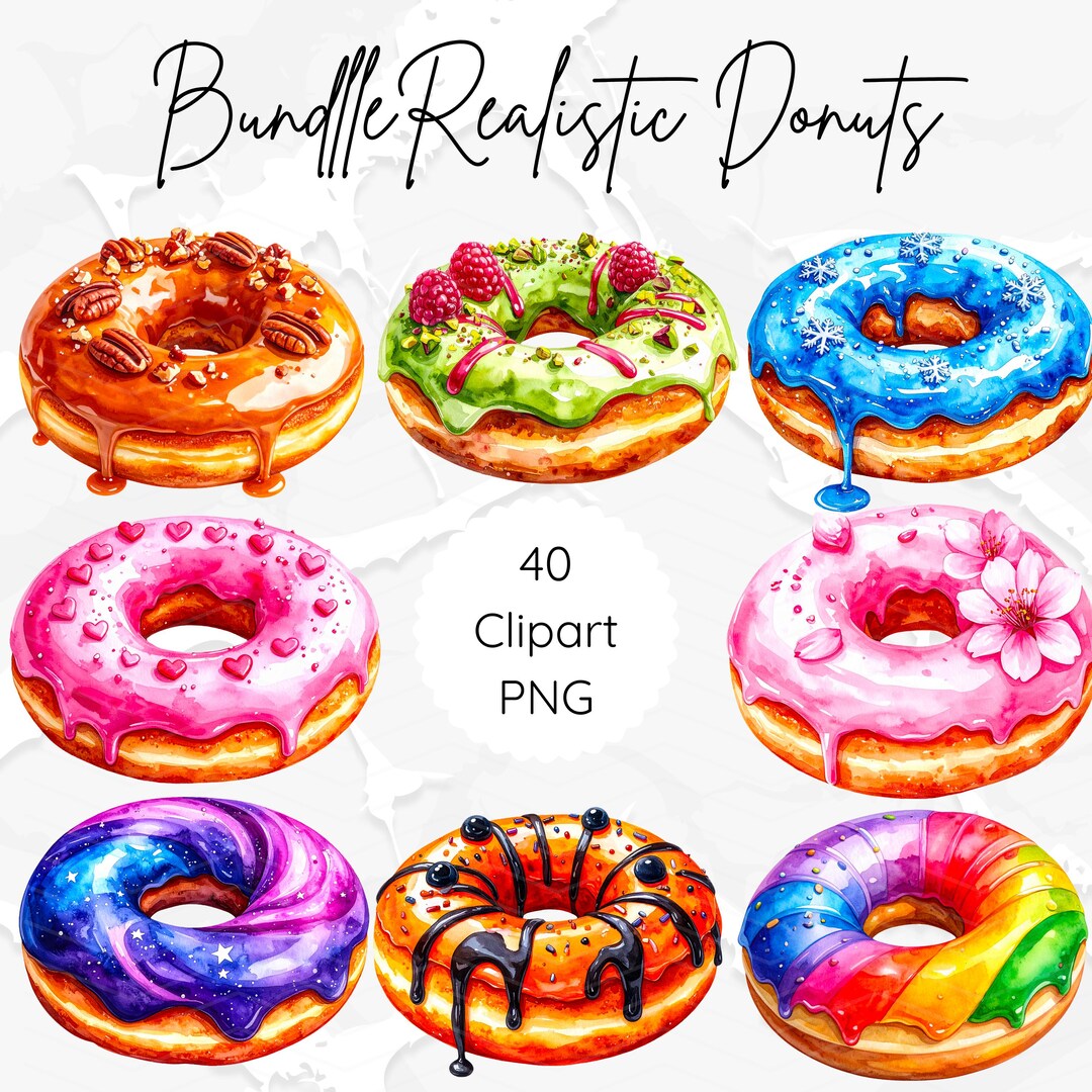 Realistic Donuts Clipart Bundle, Clean Bold Donut Pngs, Sweet Bakery ...