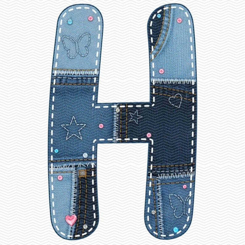 Y2K Denim Patchwork Alphabet PNG: Jeans Letters, Vintage Monogram ...